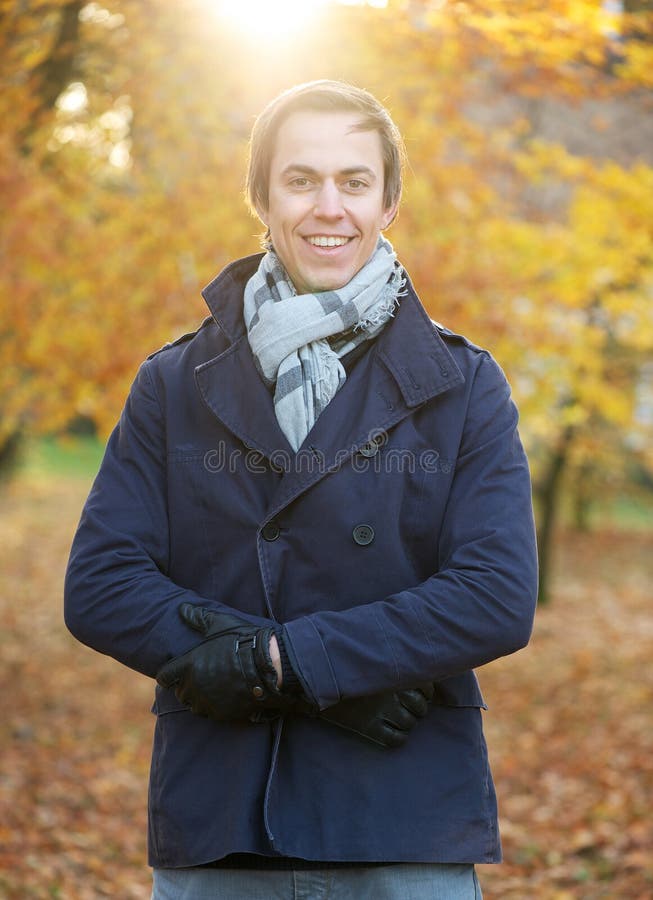 Portrait of a Happy Man Standing Outside on a Fall Day Stock Image ...
