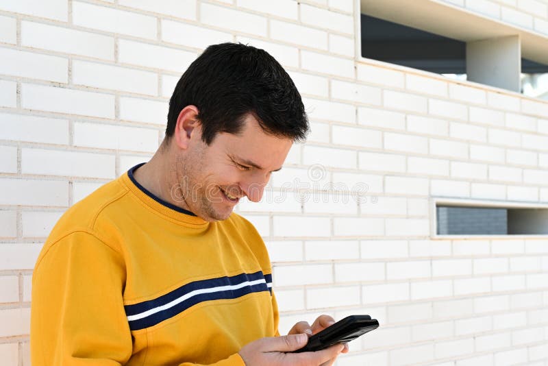 Portrait of Happy Man Using Mobile Phone Stock Image - Image of ...