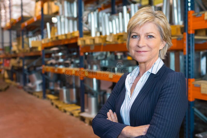 Portrait Happy Manager Looking Camera in Warehouse Stock Photo - Image ...