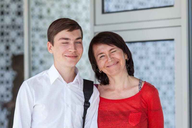 Portrait of Happy Mather with Son on White Wall, Stock Image - Image of ...