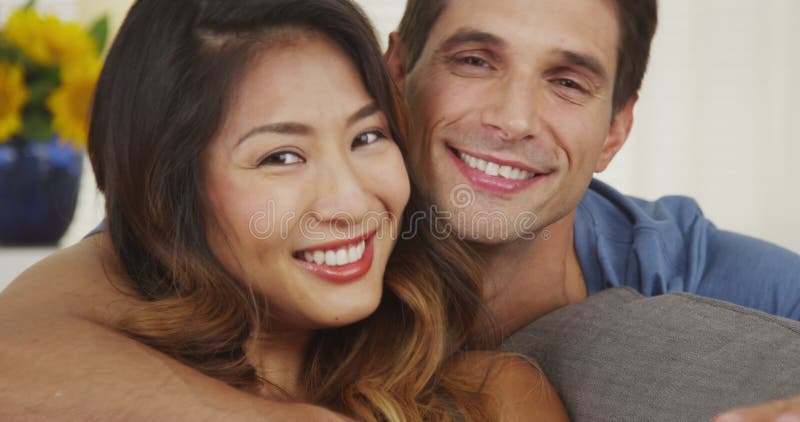 Happy Mixed Race Couple Taking Self Portraits Stock Footage Video Of