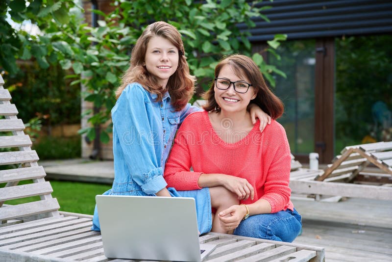 Portrait of Happy Mom and Teenage Daughter Looking at Camera Stock ... Portrait of Happy Mom and Teenage Daughter Looking at Camera Stock ...