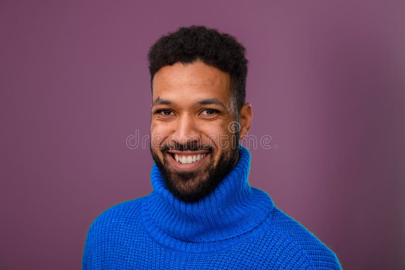 Portrait of Happy Multiracial Man in Knitted Sweater. Stock Image ...