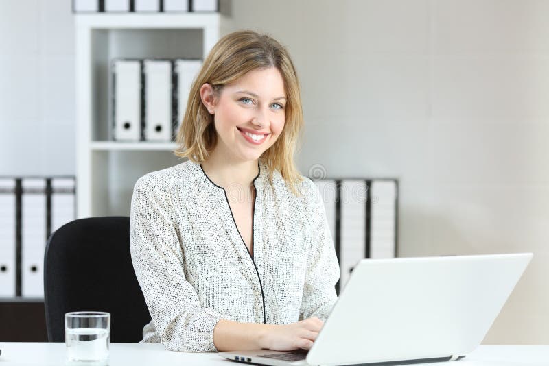 Happy Employee Looking at You with Thumbs Up Stock Photo - Image of ...