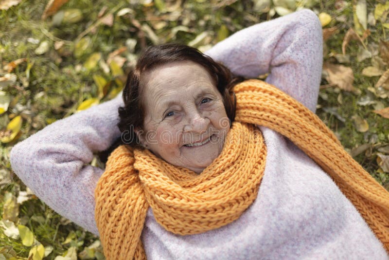 Portrait of Happy Old Caucasian Lady Outdoors Stock Image - Image of ...