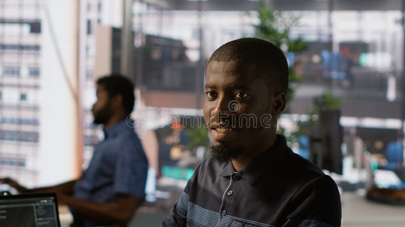 Portrait of Happy Programmer Working with Machine Learning Stock Photo ...