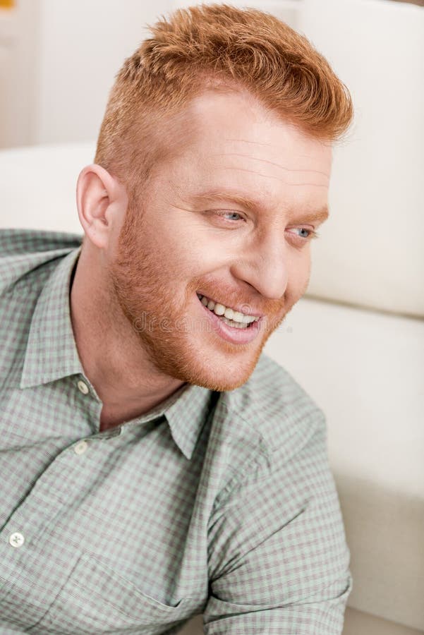 Portrait of Happy Redhead Man Looking Away Stock Photo - Image of ...
