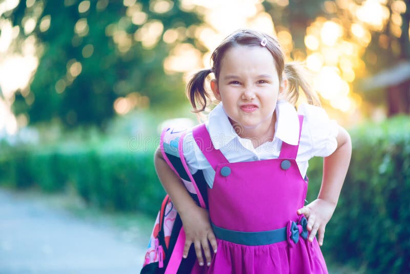 Portrait of Happy School Girl Stock Photo - Image of family, back ...