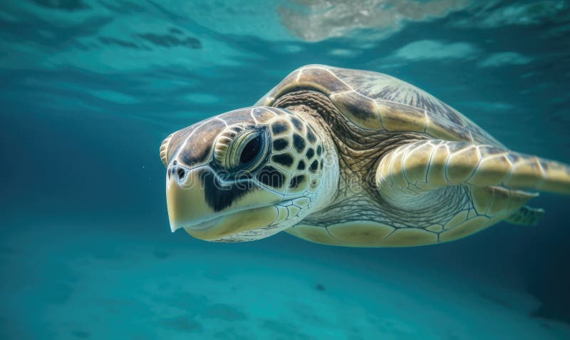 A Portrait of Happy Sea Turtle in Its Underwater Home Creating Using ...