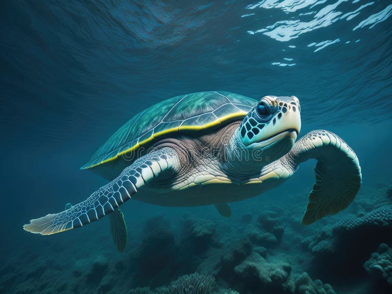 Portrait of a Happy Sea Turtle Swimming. Ai Generative Stock ...
