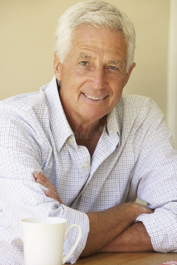 Portrait of Happy Senior Man at Home Stock Photo - Image of home ...