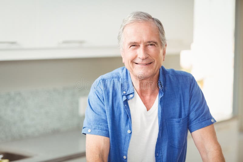 Portrait of Happy Senior Man Stock Photo - Image of male, apartment ...