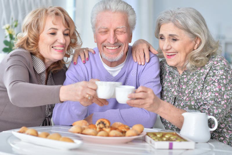 Happy Senior People Drinking Tea Stock Image - Image of elegant, happy ...