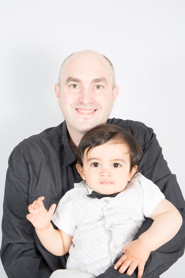 Happy Single Bald Father and Son. Isolated on White Stock Photo - Image ...
