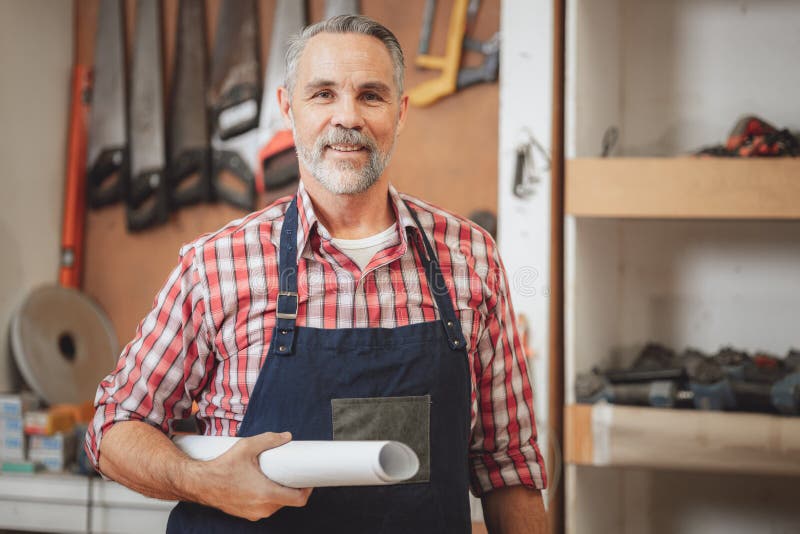 Portrait Happy Smart Senior Home Builder Professional Look Engineer ...