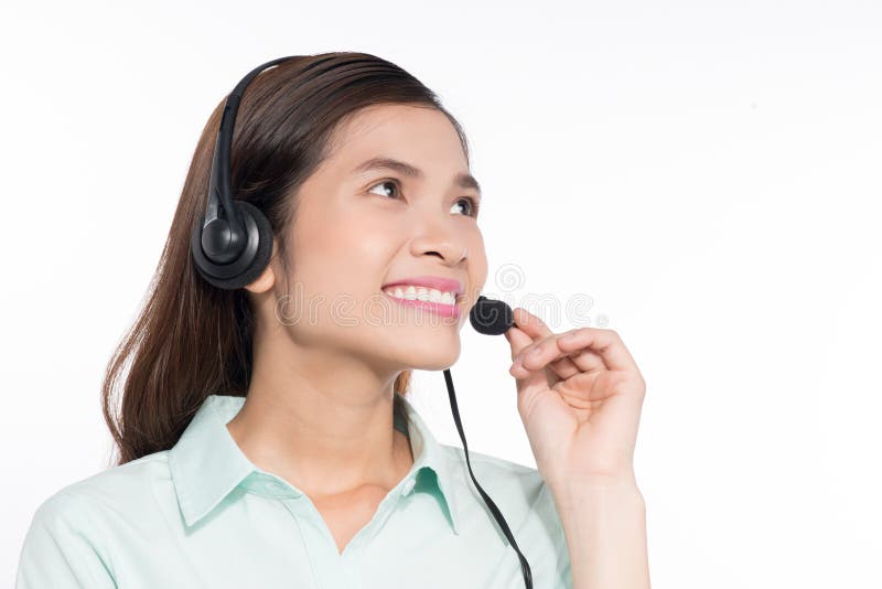 Portrait of Happy Smiling Asian Woamn Support Phone Operator in Stock ...