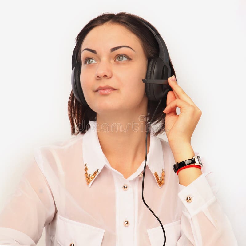 Portrait of Happy Smiling Cheerful Support Phone Operator in Headset on ...