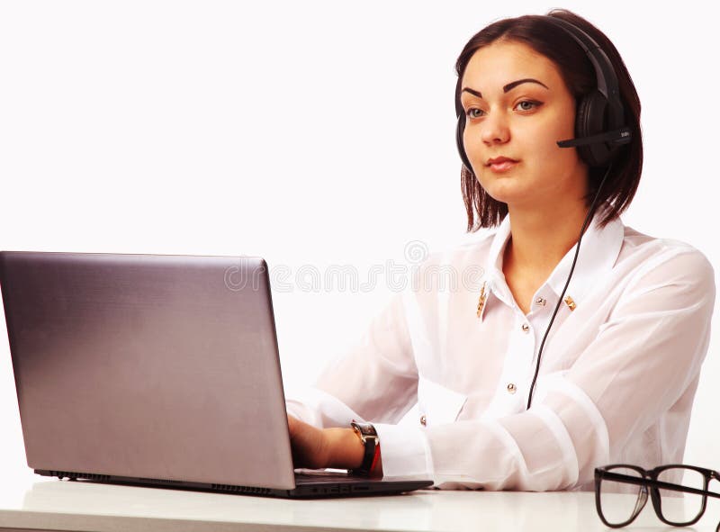 Portrait of Happy Smiling Cheerful Support Phone Operator in Headset on ...