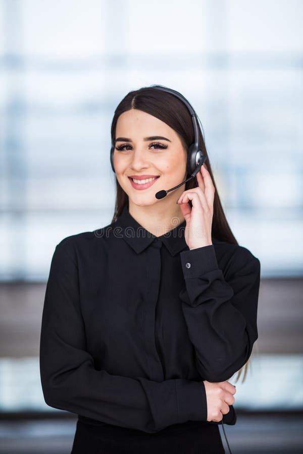 Portrait of Happy Smiling Female Customer Support Phone Operator at ...