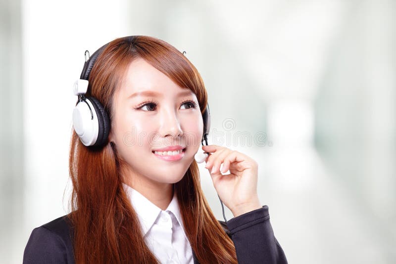 Portrait of Happy Smiling Support Phone Operator in Headset Stock Photo ...