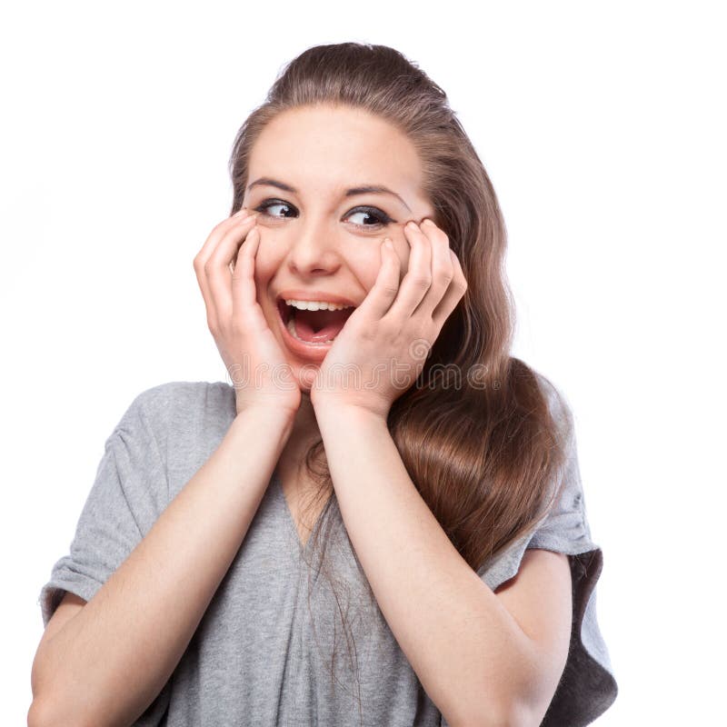 Portrait of Happy Surprised Woman Stock Photo - Image of beautiful ...