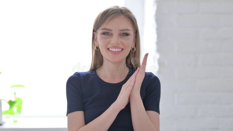 Portrait of Happy Woman Clapping, Applauding Stock Photo - Image of ...