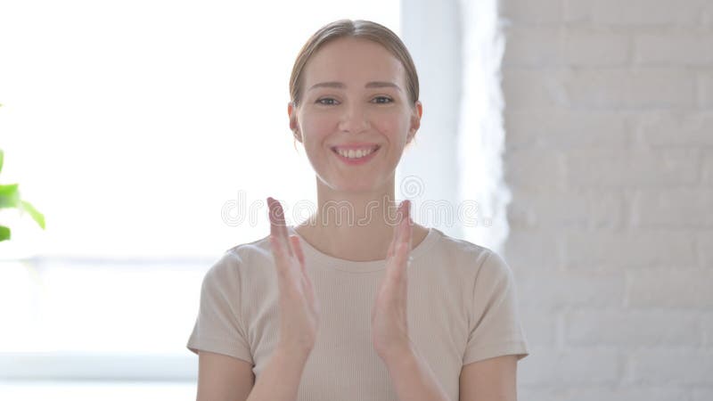 Portrait of Happy Woman Clapping, Applauding Stock Photo - Image of ...