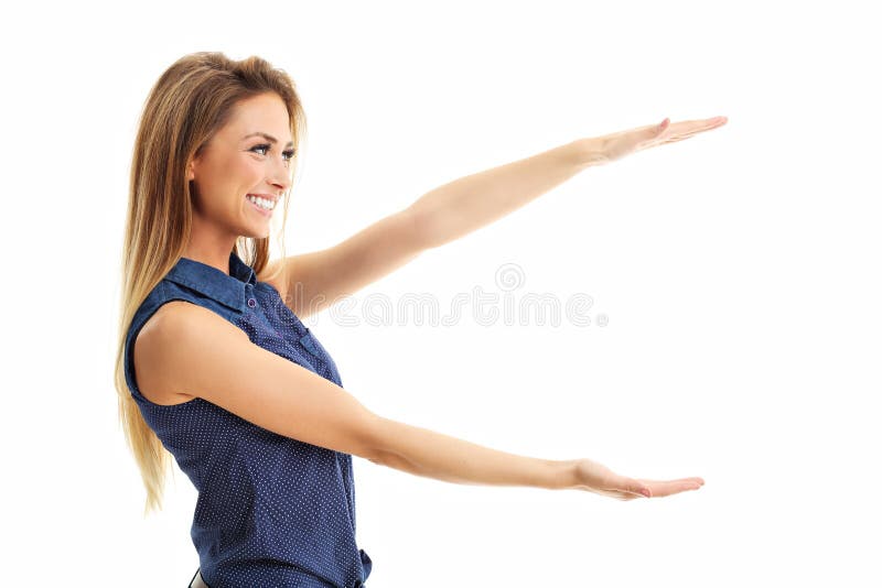 Portrait of Happy Woman Over White Background Stock Image - Image of ...