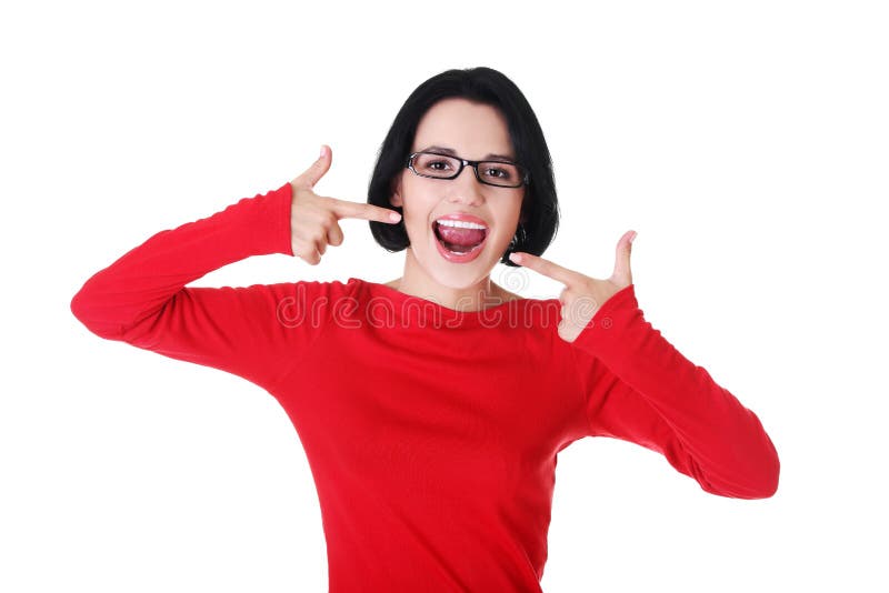 Portrait of Happy Woman Showing Her Teeth Stock Image - Image of people ...