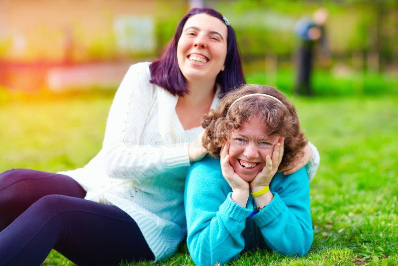 Group of Happy Women with Disability Having Fun in Spring Park Stock ...