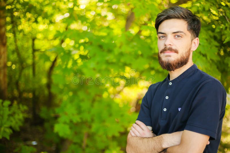 Portrait of Happy Young Bearded Man Outside. Stock Photo - Image of ...