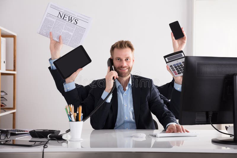 Businessman Multitasking in Office Stock Image - Image of elegant ...