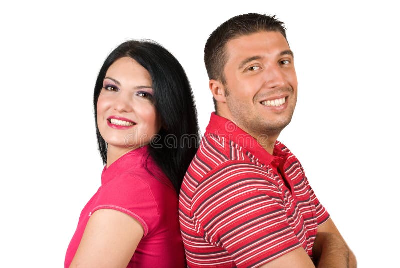 Portrait of Happy Young Couple in Pink Stock Photo - Image of closeup ...
