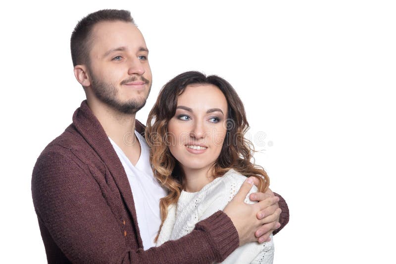 Portrait of Happy Young Couple on White Background Stock Image - Image ...