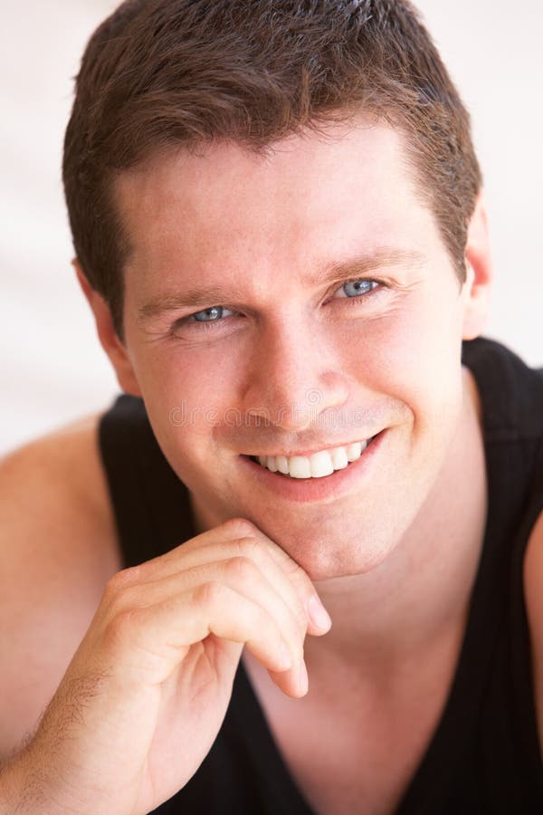 Portrait of Happy Young Man Stock Image - Image of thinking, looking ...