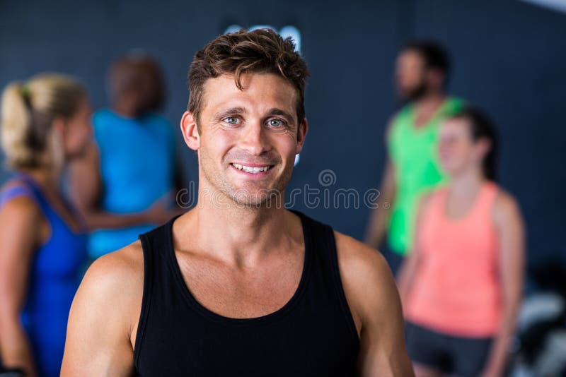 Portrait of Happy Young Man in Gym Stock Image - Image of active, head ...