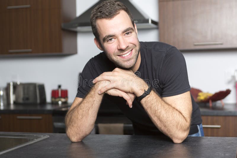 Portrait of Happy Young Man at Home Stock Image - Image of single ...