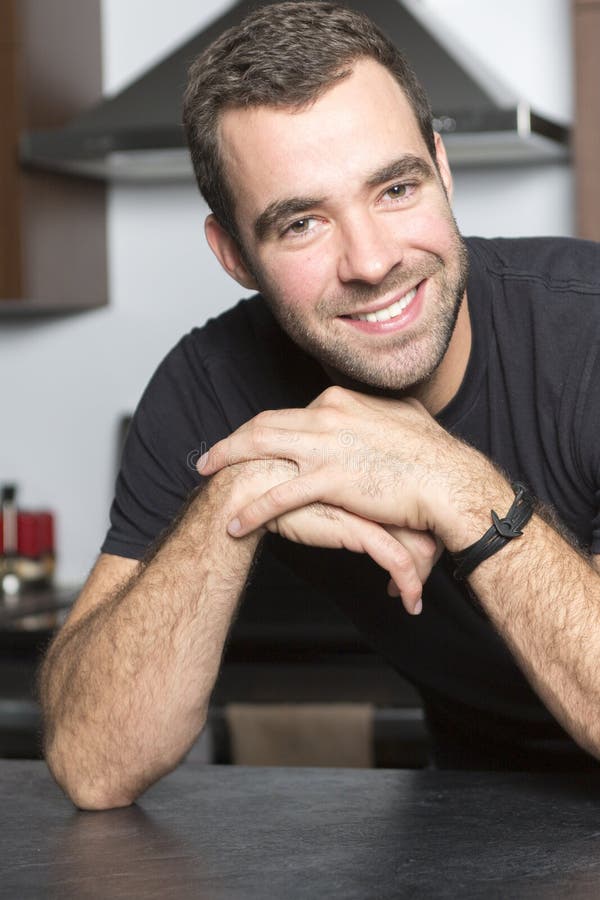 Portrait of Happy Young Man at Home Stock Photo - Image of happy, room ...