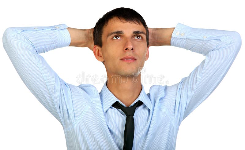 Portrait Of A Happy Young Man Looking Upwards In Thought Stock Photo ...