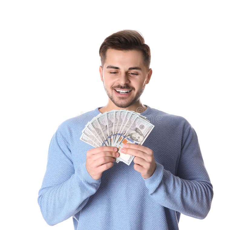 Portrait of Happy Young Man with Money Stock Image - Image of isolated ...