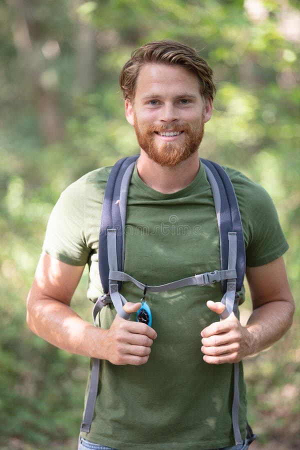 Portrait Happy Young Man Traveling with Backpack Stock Image - Image of ...