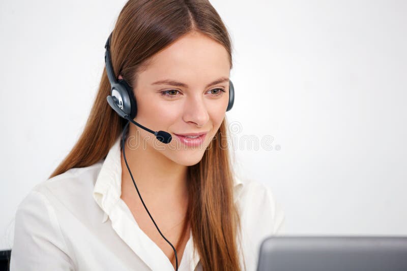 Portrait of Happy Smiling Cheerful Support Phone Operator in Headset ...