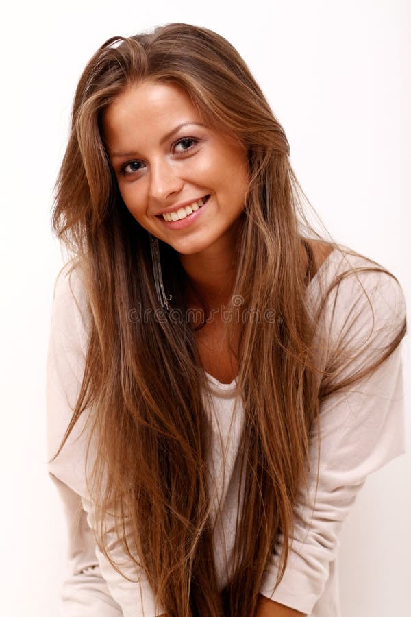 Beautiful Curly Hair Girl With Wavy Long Hair Portrait Volume Stock
