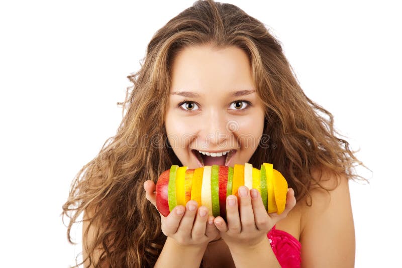 Portrait of Happy Young Woman Holding Fruits Stock Photo - Image of ... Portrait of Happy Young Woman Holding Fruits Stock Photo - Image of ...