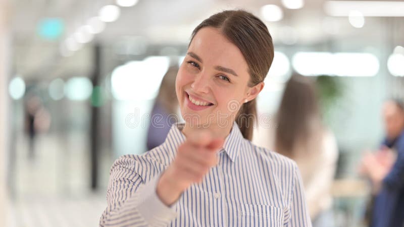 Portrait of Happy Young Woman Pointing at Camera Stock Photo - Image of ...