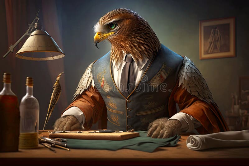 Portrait of Hawk As a Tailor Stock Illustration - Illustration of ...