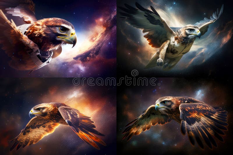 Portrait of Hawk Flying in Space Stock Illustration - Illustration of ...