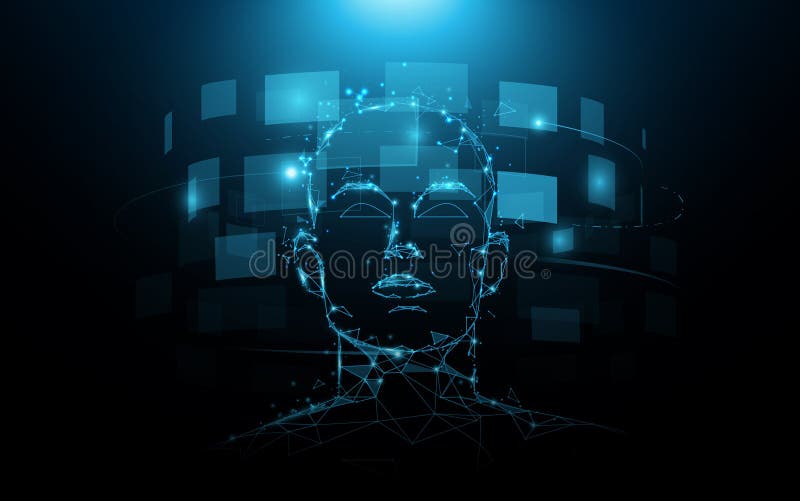 A Portrait Head Human and Digital Screen Virtual. Future Technology ...