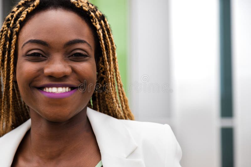 Portrait Headshot Of Happy Young African American Woman With Blond