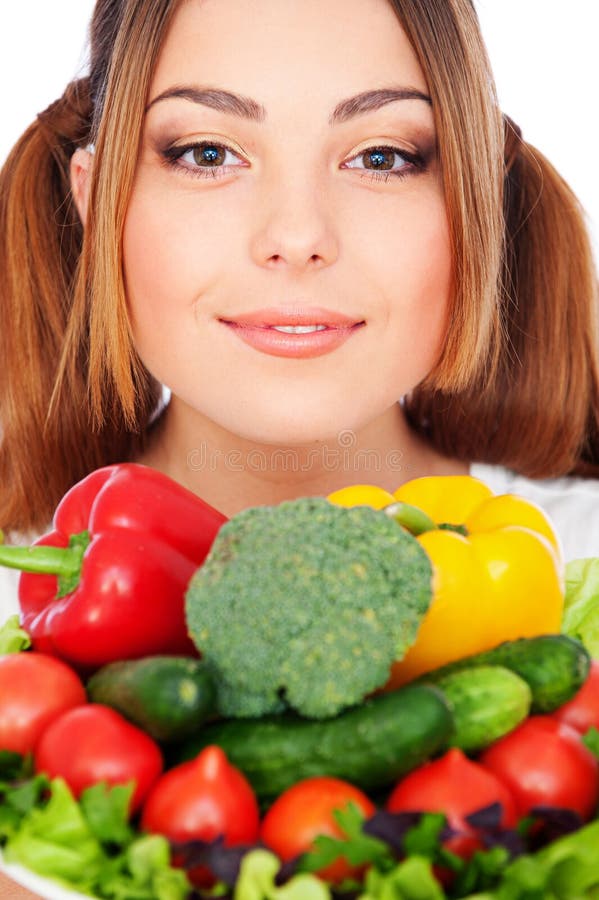 Portrait of Healthy Woman with Vegetables Stock Image - Image of adult ...